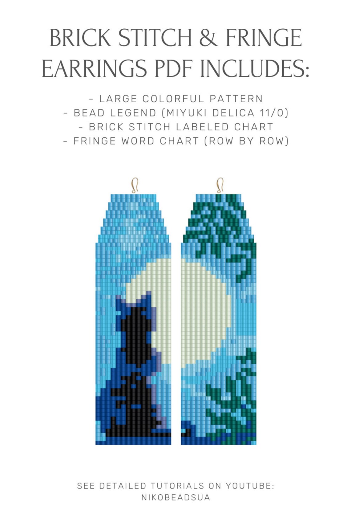 Moon Cat Brick Stitch Pattern for Fringe Beaded Earrings Moon - Etsy