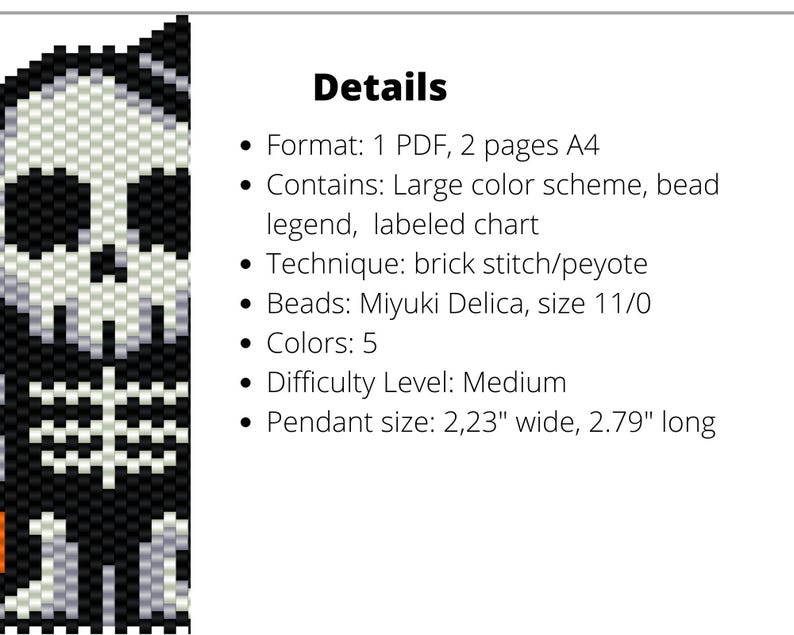 Halloween Skeleton Brick Stitch Pattern for Beaded Earrings, Keychain ...