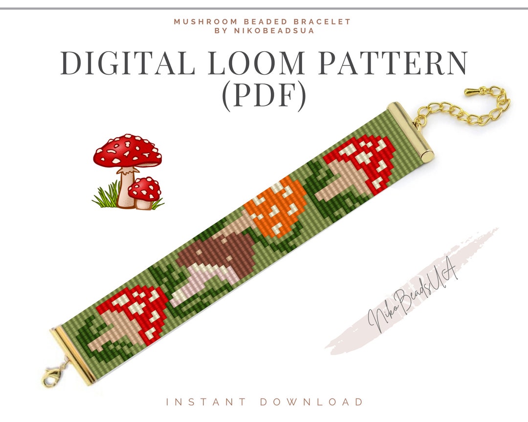 Mushroom Loom Pattern for Beaded Bracelet, Forest Pattern, DIY Beaded ...
