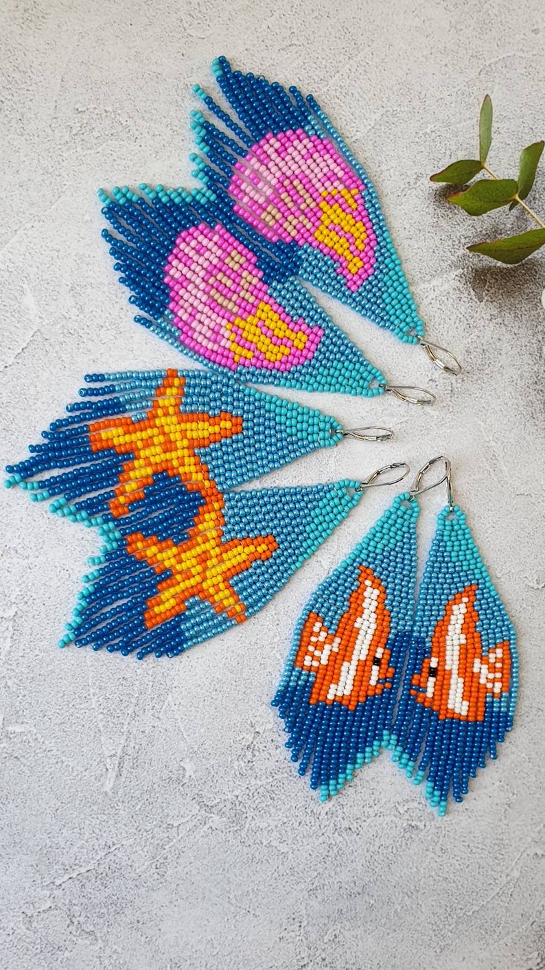 Tropical Fish Brick Stitch Pattern for Fringe Beaded Earrings - Etsy Canada
