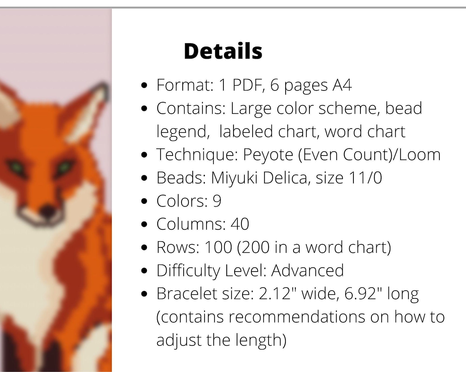 Fox Even Peyote and Loom Patterns for Beaded Bracelet, Animal Pattern ...