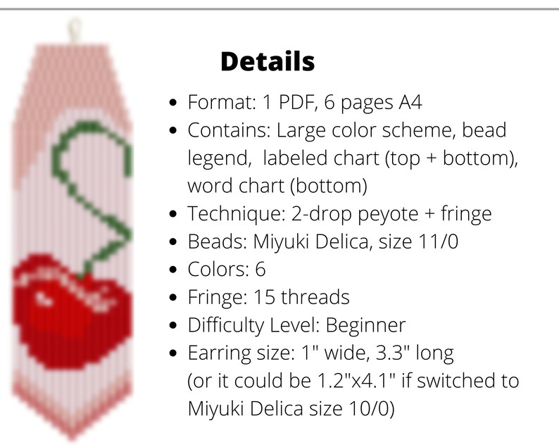 Love Cherries Brick Stitch Pattern for Fringe Beaded Earrings - Etsy