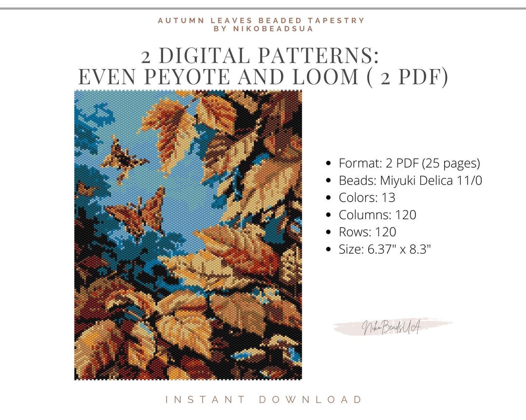 Autumn Leaves Even Peyote Pattern for Beaded Tapestry, Nature Pattern ...