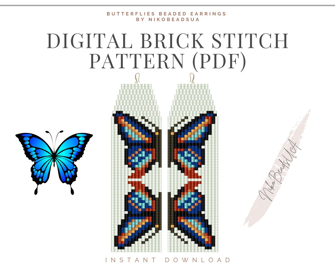 Butterflies Brick Stitch Pattern for Fringe Beaded Earrings - Etsy