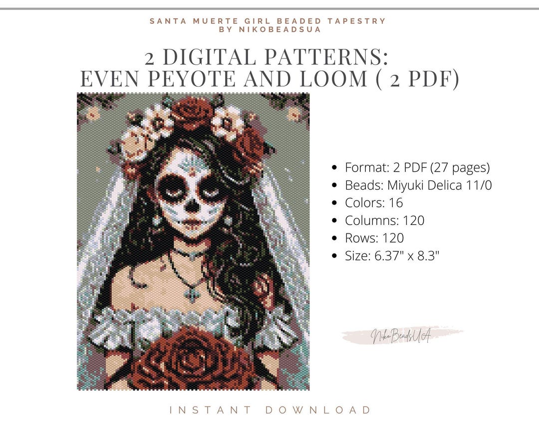 Santa Muerte Girl Even Peyote and Loom Patterns for Beaded Tapestry ...