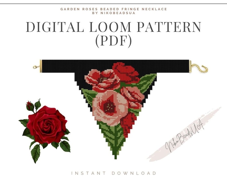 Garden Roses Fringe Loom Pattern for Beaded Necklace Boho - Etsy