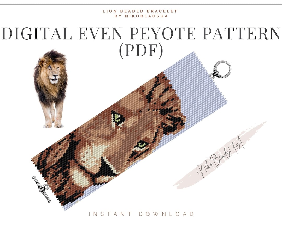 Lion Even Peyote Pattern for Beaded Bracelet, Animal Pattern, DIY ...