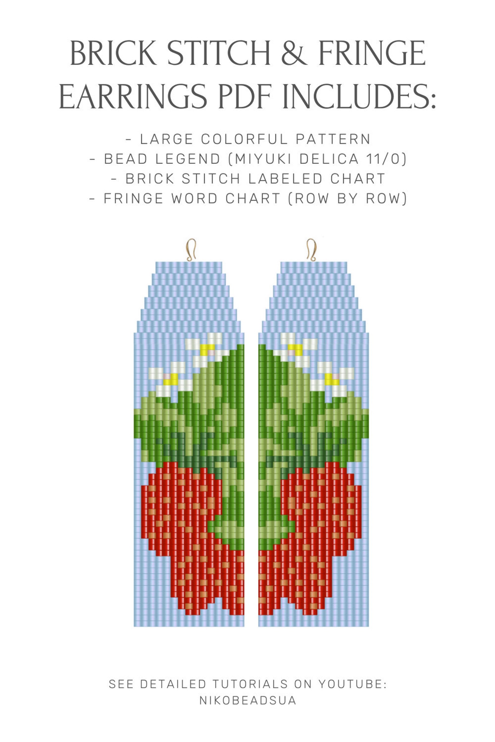 Strawberry Brick Stitch Pattern for Fringe Beaded Earrings | Etsy