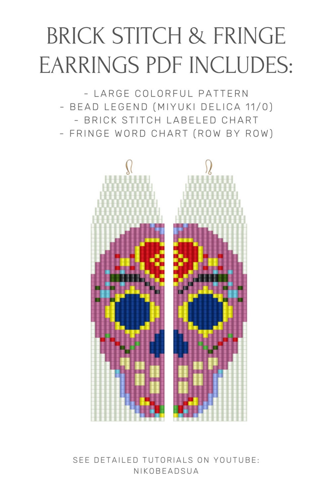 Large Sugar Skull Brick Stitch Pattern for Fringe Beaded - Etsy