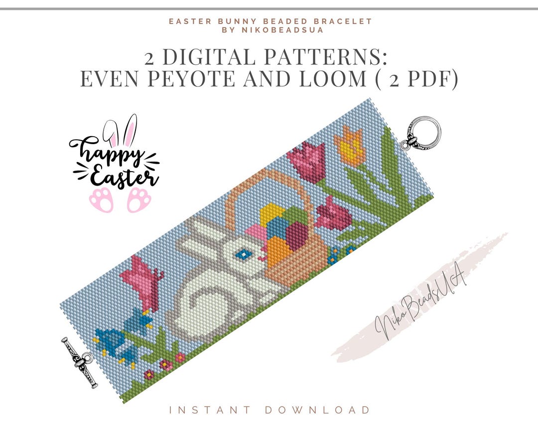 Easter Bunny Even Peyote and Loom Patterns for Beaded Bracelet, Bunny ...