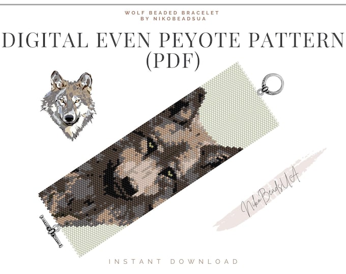 Gray Wolf Even Peyote Pattern for Beaded Bracelet, Animal Pattern, DIY ...