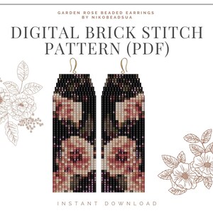 Garden Roses Brick Stitch pattern for fringe beaded earrings | Etsy
