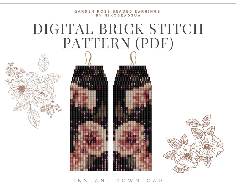 Garden Roses Brick Stitch Pattern for Fringe Beaded Earrings - Etsy