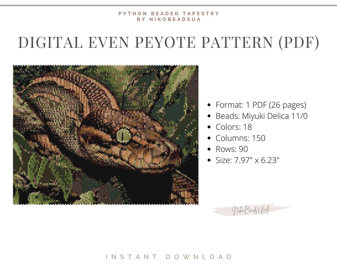 Python Even Peyote Pattern for Beaded Tapestry, Animal Pattern, DIY ...