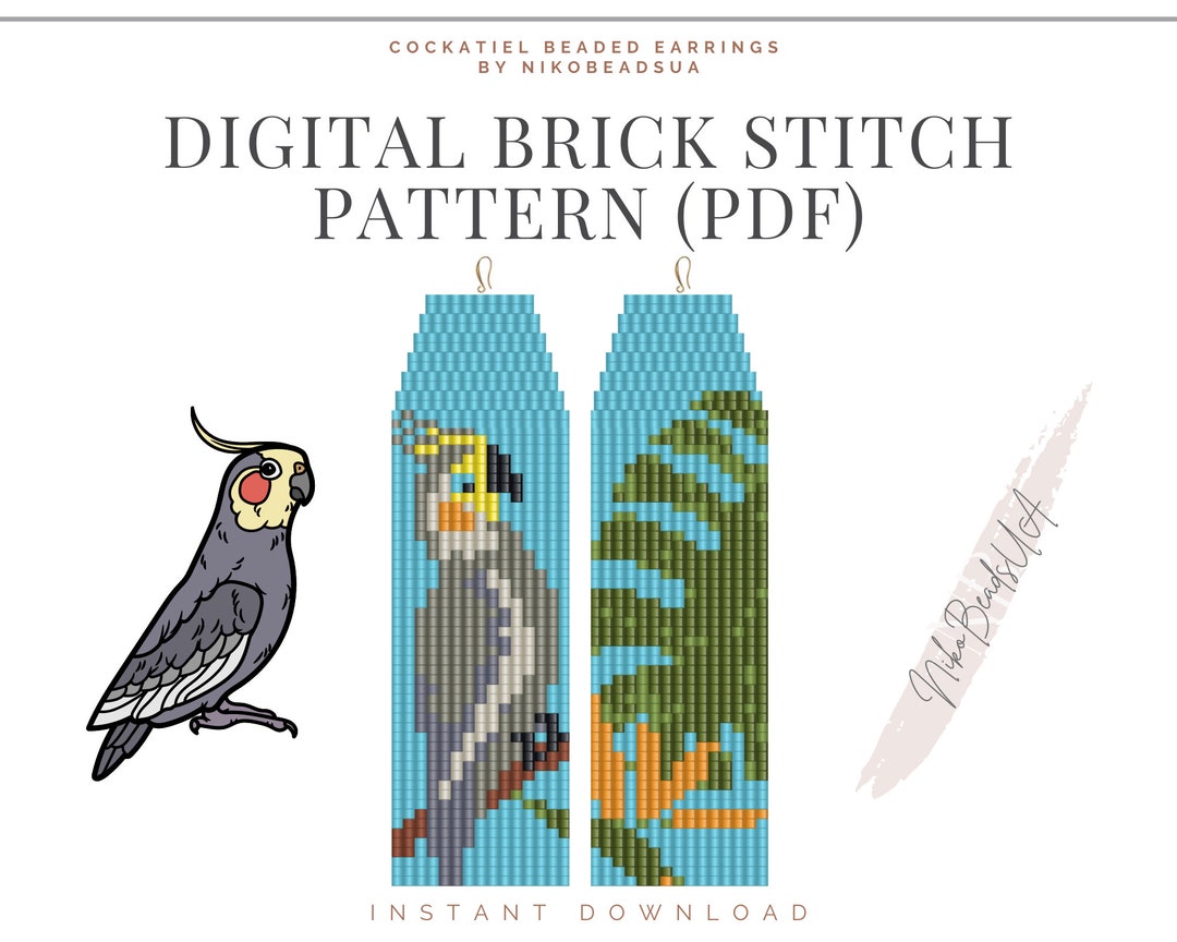 Cockatiel Parrot Brick Stitch Pattern for Fringe Beaded Earrings ...