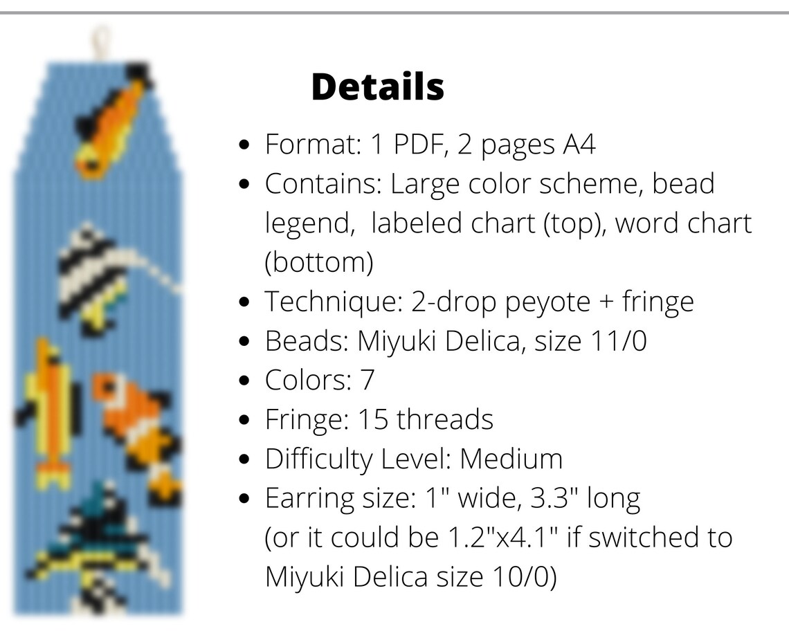 Fish Brick Stitch Pattern for Fringe Beaded Earrings Aquarium - Etsy