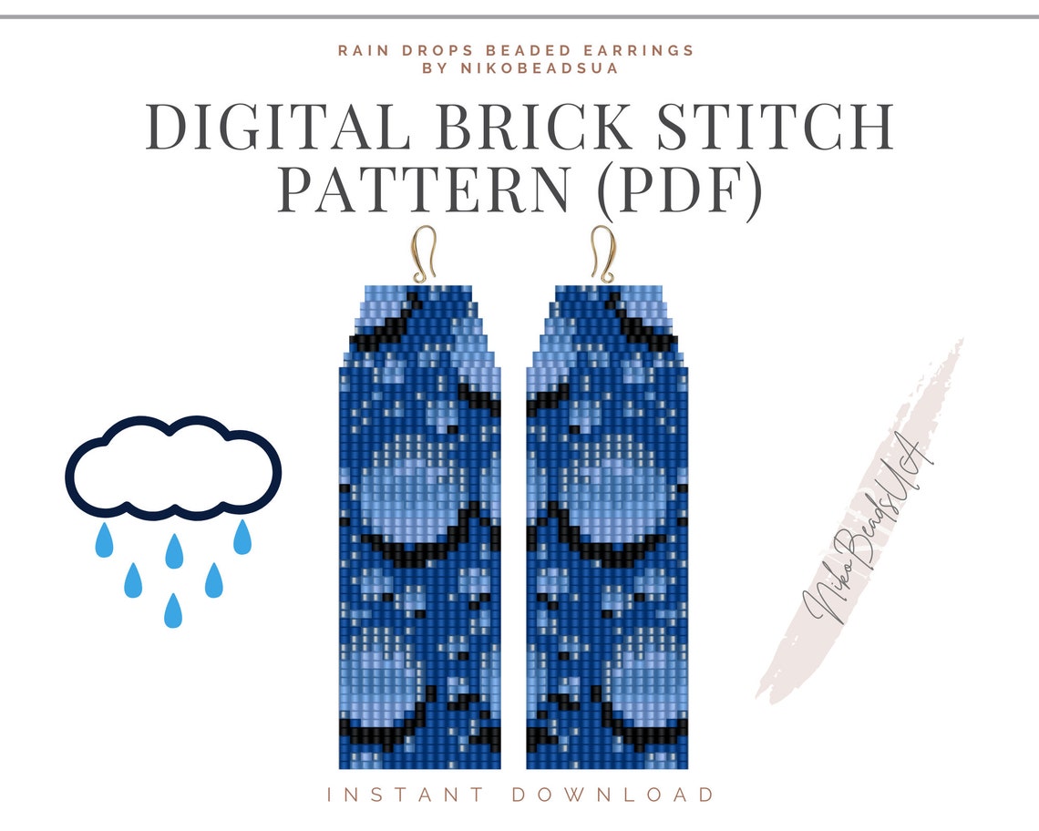 Rain Drops Brick Stitch Pattern for Fringe Beaded Earrings - Etsy