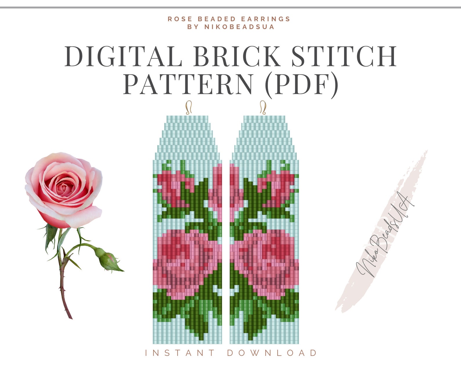 Rose Brick Stitch Pattern for Fringe Beaded Earrings Flower - Etsy