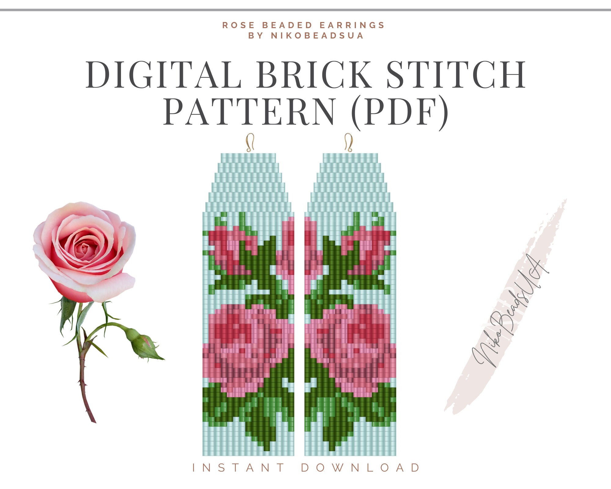 Rose Brick Stitch Pattern for Fringe Beaded Earrings Flower - Etsy