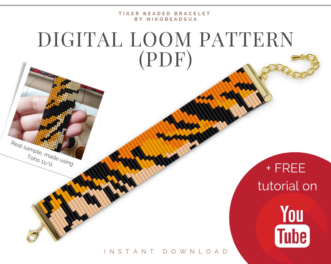 Tiger Print Loom Pattern for Beaded Bracelet Animal Pattern - Etsy