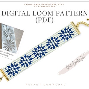 Snowflake Loom Pattern for Beaded Bracelet, Winter Pattern, DIY Beaded ...