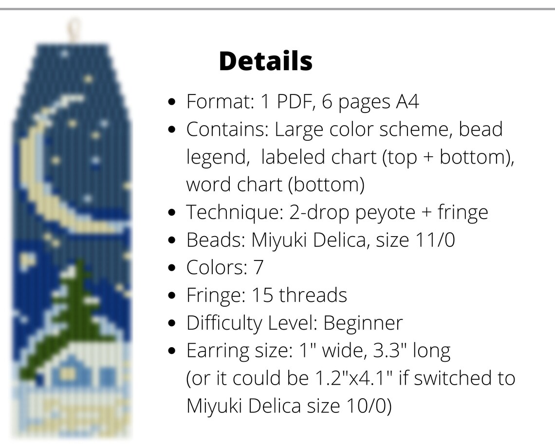 Winter Night Brick Stitch Pattern for Fringe Beaded Earrings, Christmas ...