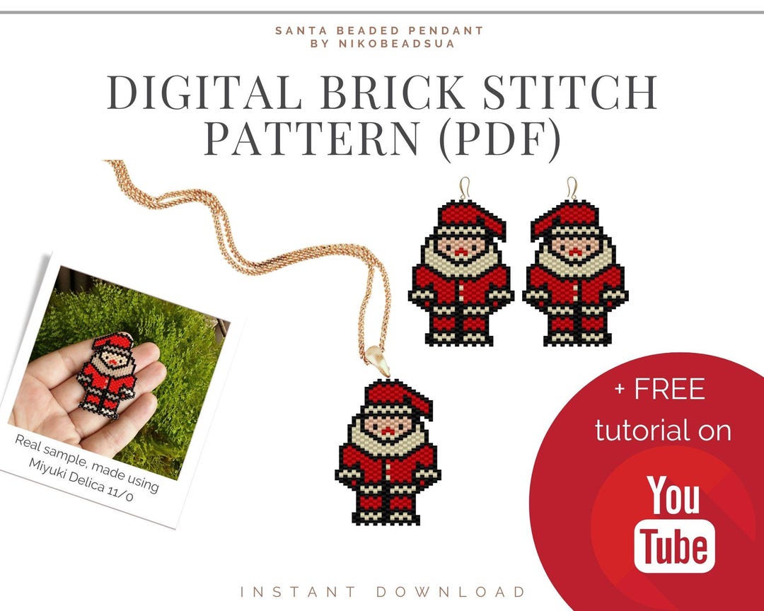 Santa Brick Stitch Pattern for Beaded Earrings, Keychain or Pendant ...