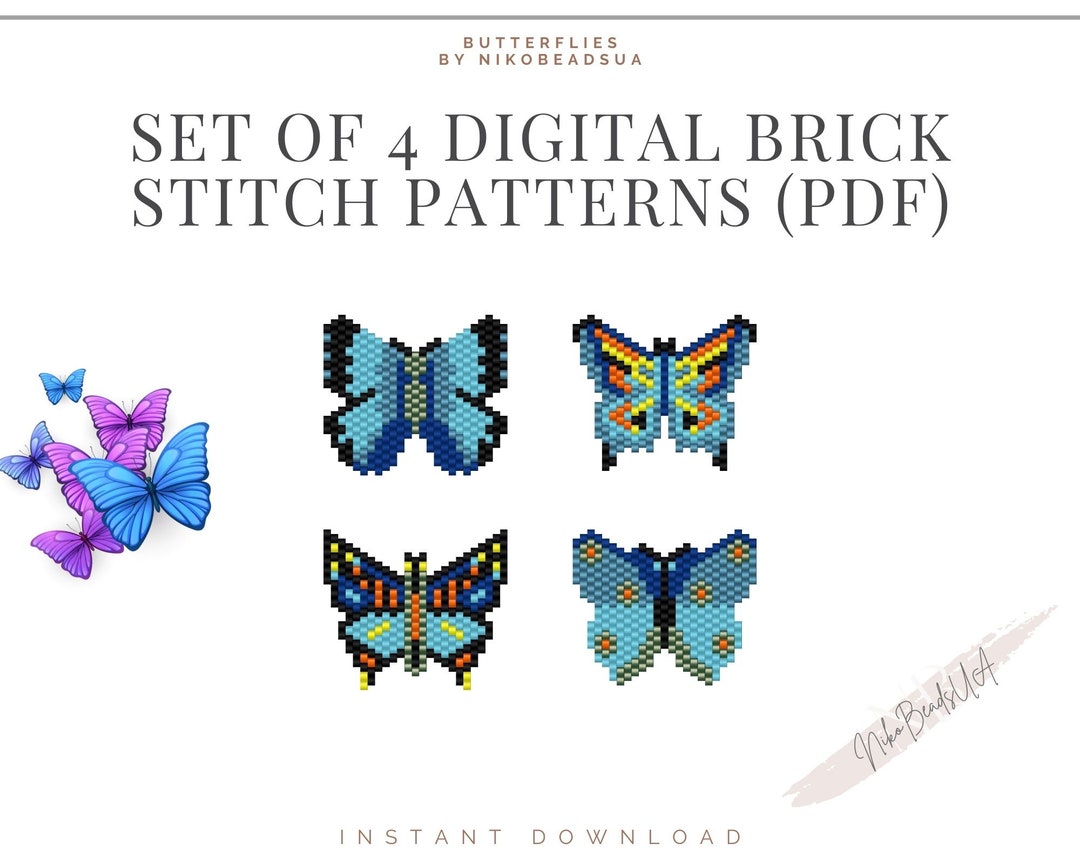 Set of 4 Butterfly Beading Patterns for Miyuki Delica 11/0 | Brick ...