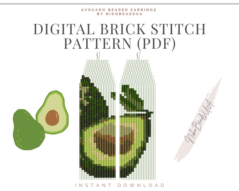 Avocado Brick Stitch Pattern for Fringe Beaded Earrings Fruit - Etsy