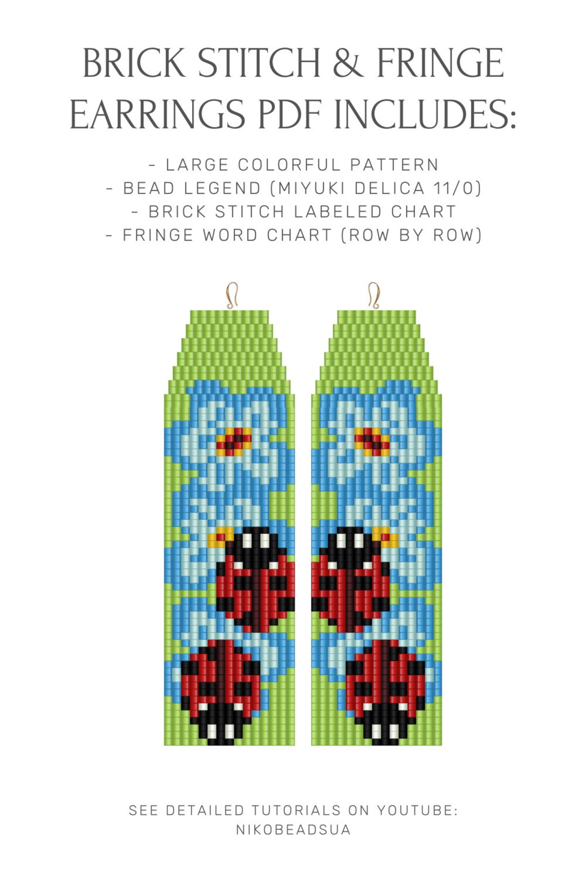 Ladybug Brick Stitch Pattern for Fringe Beaded Earrings - Etsy