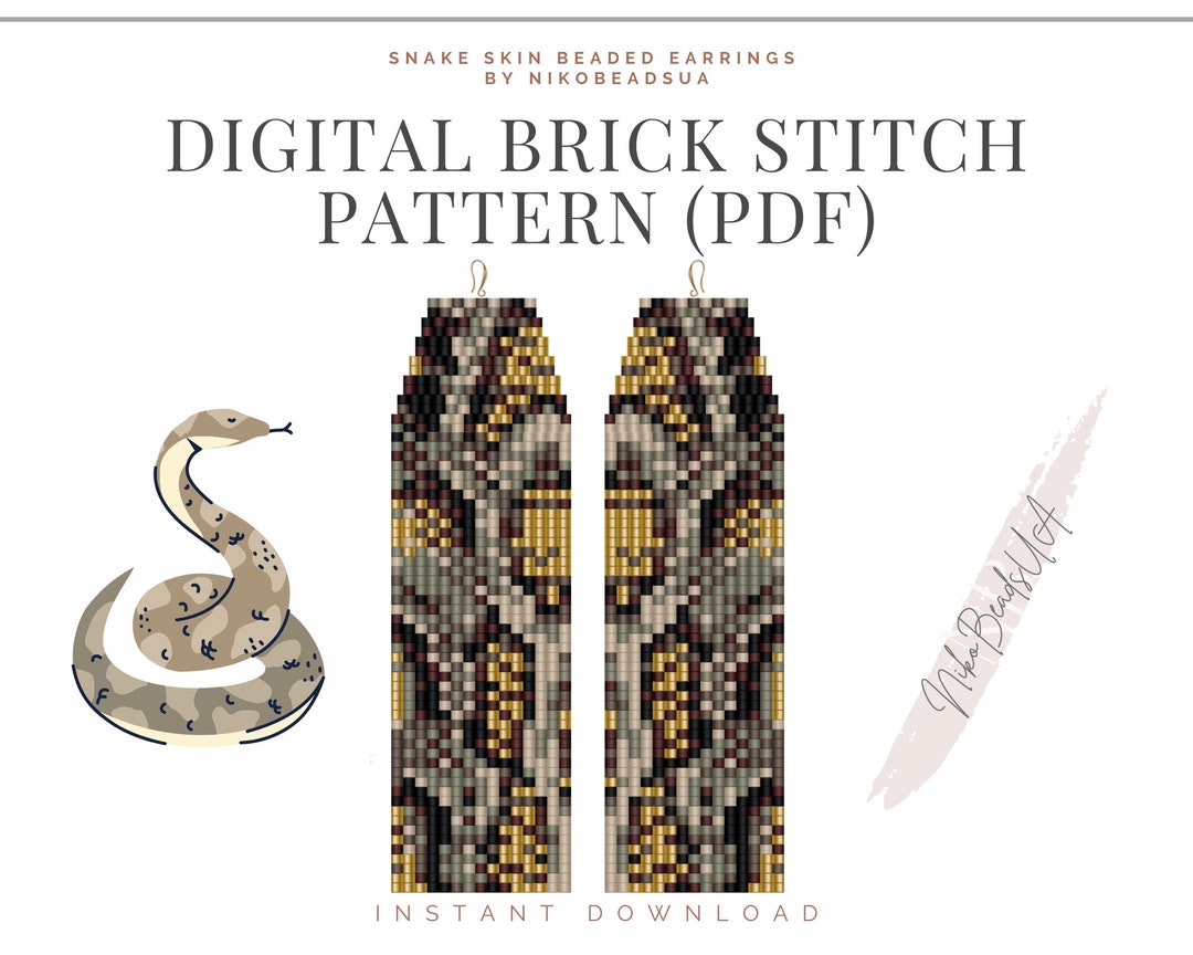Snake Skin Brick Stitch Pattern for Fringe Beaded Earrings, Animal ...