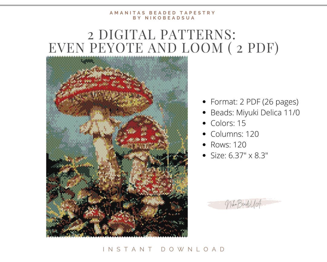 Amanita Mushrooms Even Peyote and Loom Patterns for Beaded Tapestry ...