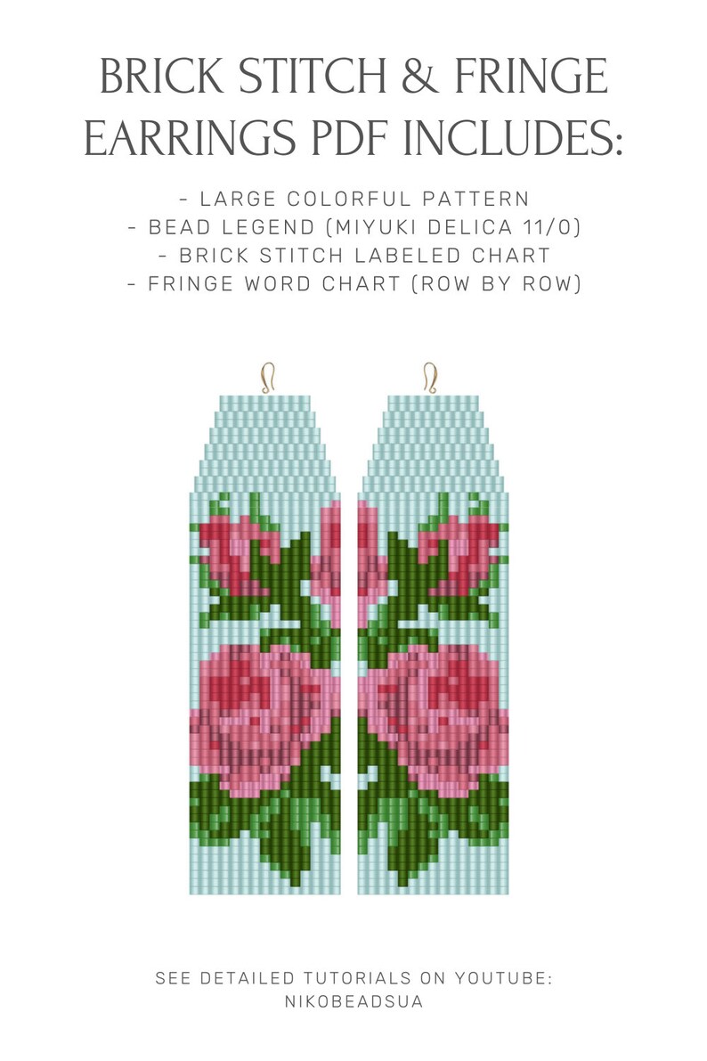 Rose Brick Stitch Pattern for Fringe Beaded Earrings Flower - Etsy