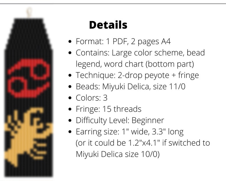 Cancer Brick Stitch Pattern for Fringe Beaded Earrings, Zodiac Pattern ...