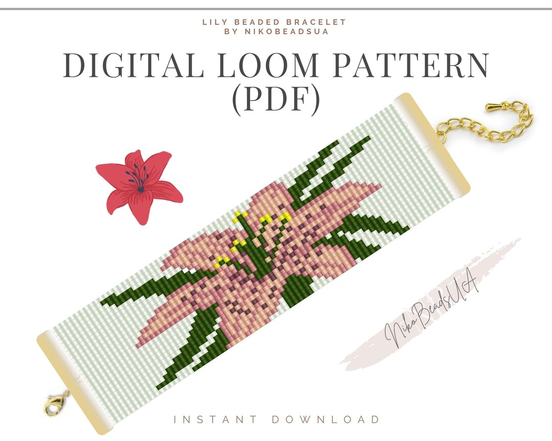 Pink Lily Loom Pattern for Beaded Bracelet, Flower Pattern, DIY Beaded ...