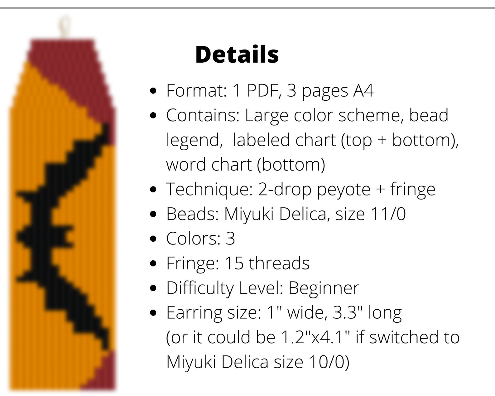 Bat Brick Stitch Pattern for Fringe Beaded Earrings, Halloween Pattern ...