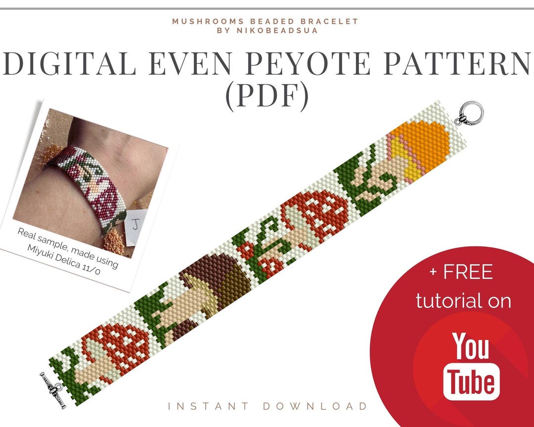 Mushrooms Even Peyote Pattern for Beaded Bracelet, Nature Pattern, DIY ...