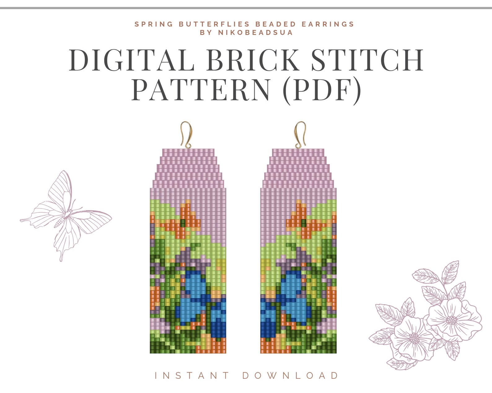 Spring Butterflies Brick Stitch Pattern for Fringe Beaded - Etsy