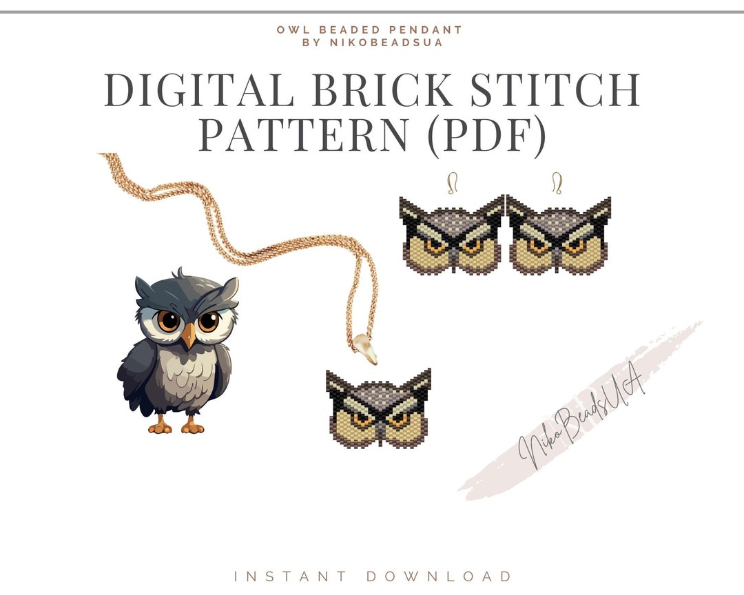 Owl Brick Stitch Pattern for Beaded Earrings, Keychain or Pendant, DIY ...