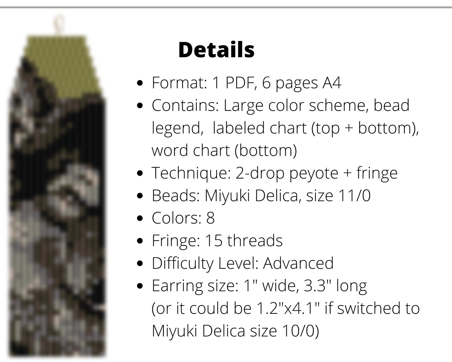 Wolf Face Brick Stitch Pattern for Fringe Beaded Earrings, Animal ...