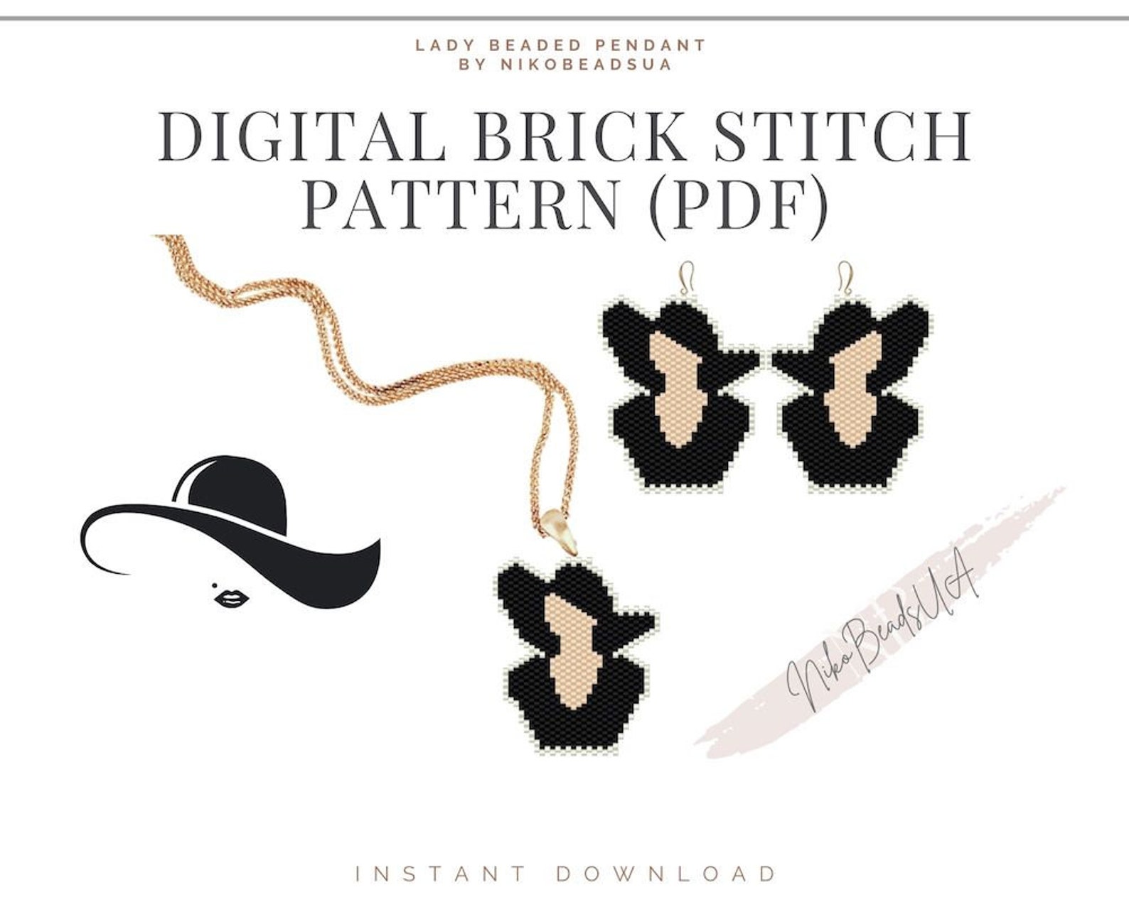 Lady in Hat Brick Stitch Pattern for Beaded Earrings, Keychain or ...