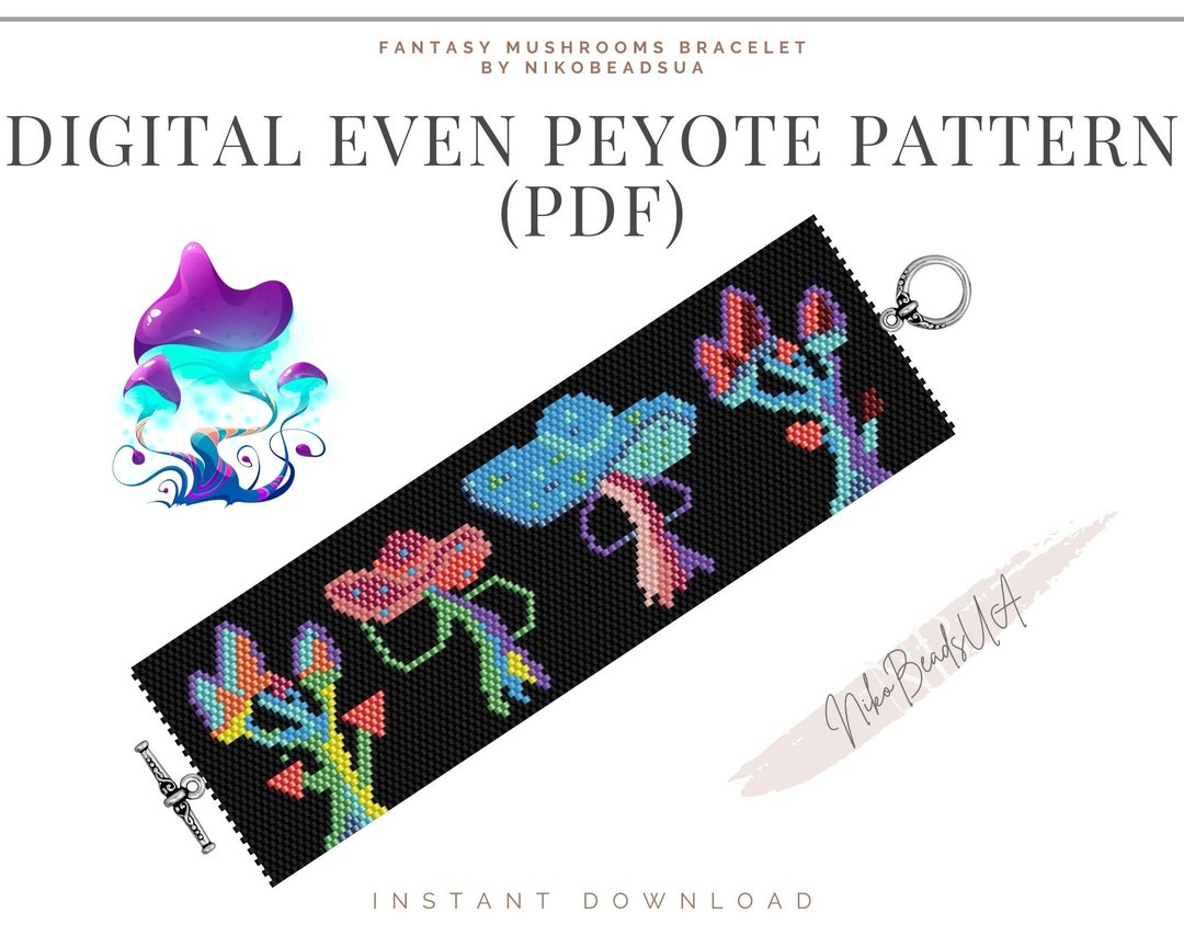 Fantasy Mushrooms Even Peyote Pattern for Beaded Bracelet, Nature ...