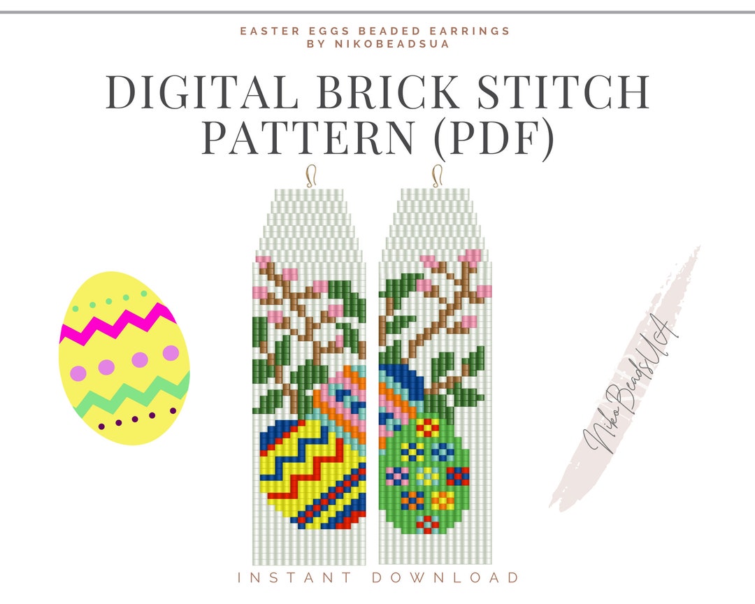 Easter Eggs Brick Stitch Pattern for Fringe Beaded Earrings, Easter ...