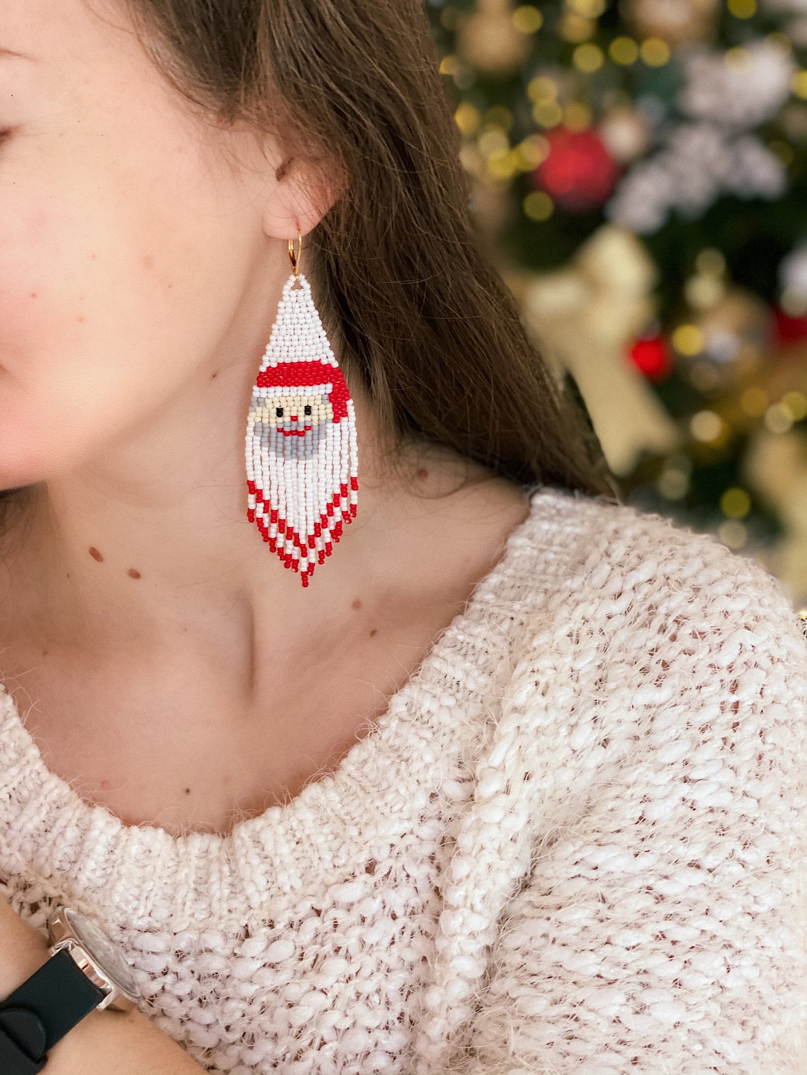 Santa Claus Brick Stitch Pattern for Beaded Fringe Earrings | Etsy