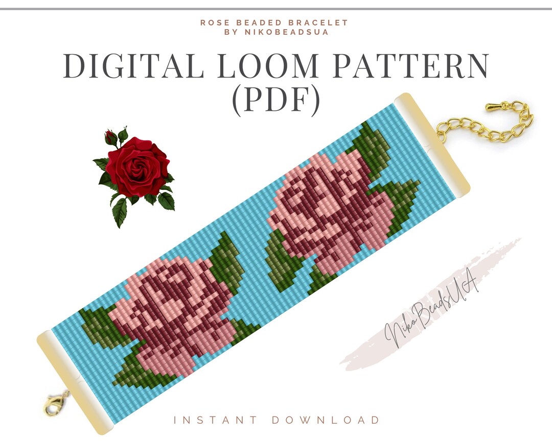 Rose Loom Pattern for Beaded Bracelet, Flower Pattern, DIY Beaded ...