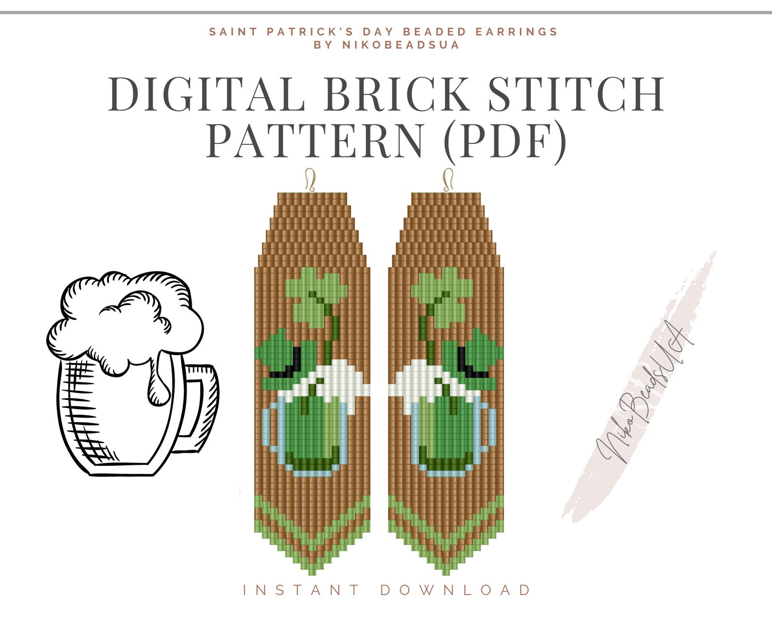 Mug of Ale Brick Stitch Pattern for Fringe Beaded Earrings, St Patrick ...