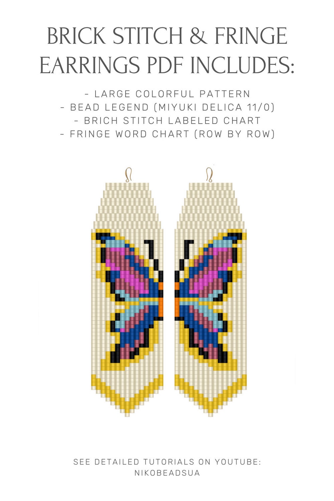 Yellow Butterfly Brick Stitch Pattern for Fringe Beaded | Etsy