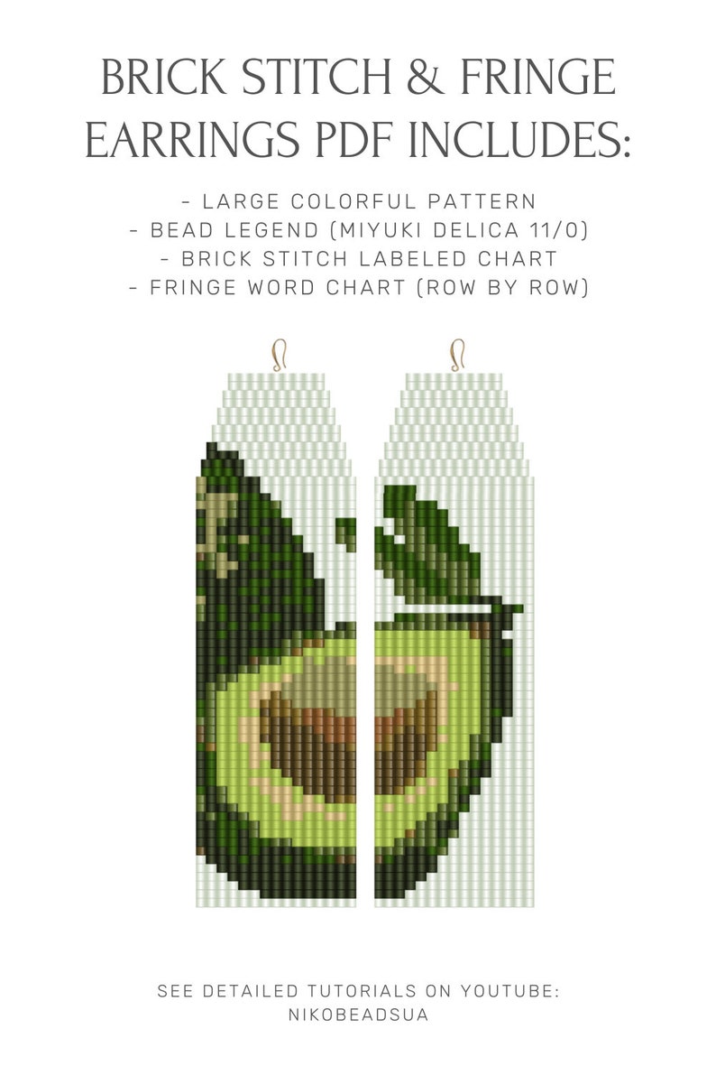 Avocado Brick Stitch Pattern for Fringe Beaded Earrings Fruit - Etsy