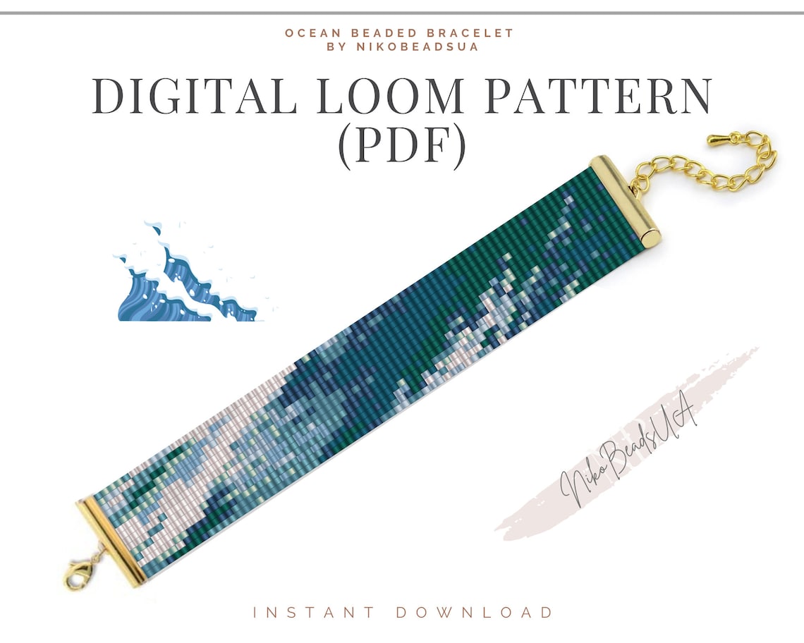 Ocean Wave Loom Pattern for Beaded Bracelet, Ocean Pattern, DIY Beaded ...