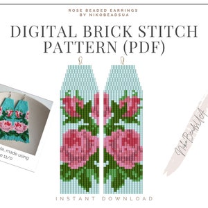 Rose Brick Stitch Pattern for Fringe Beaded Earrings, Flower Pattern ...